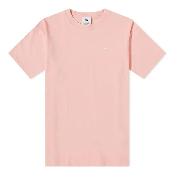 Nike Solid Color Cotton Embroidered Logo Round Neck Short Sleeve Pink T-shirt