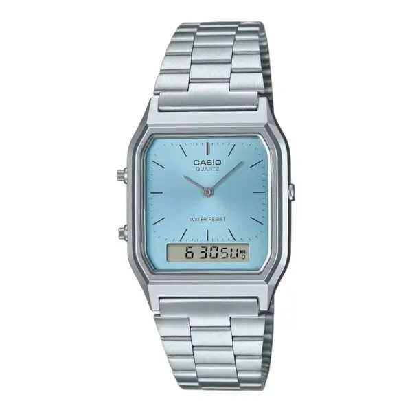 Casio Stainless Steel Watch With Dual Time - Silver/blue