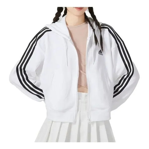 Adidas 3-stripes French Terry Bomber Full-zip Hoodie Jacket - White