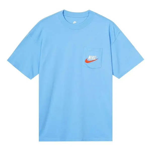 Nike Casual Sports Breathable Back Large Logo Round Neck Short Sleeve University Blue T-shirt - Multi-color
