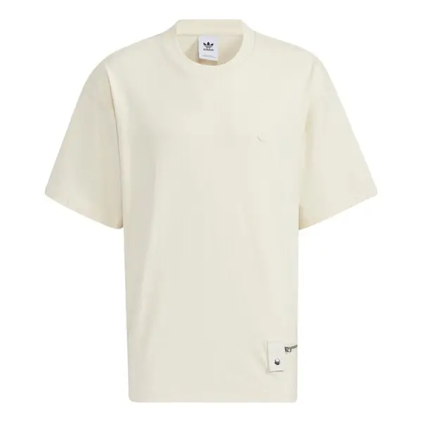 Adidas Originals Zipper Ss Tee Solid Color Sports Round Neck Short Sleeve Creamy White - Multi-color