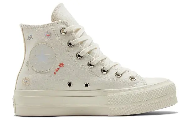 CONVERSE Chuck Taylor All Star Lift Platform Embroidered Floral High Top Sneakers - White/egret