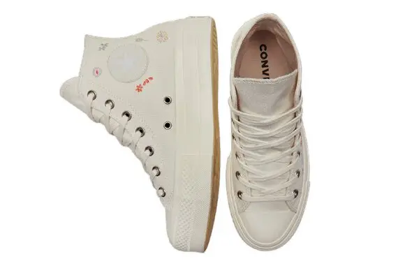 CONVERSE Chuck Taylor All Star Lift Platform Embroidered Floral High Top Sneakers - White/egret