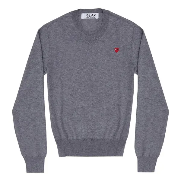 Play Comme Des Garcon Long Sleeve T-shirt With Small Red Emblem - Grey