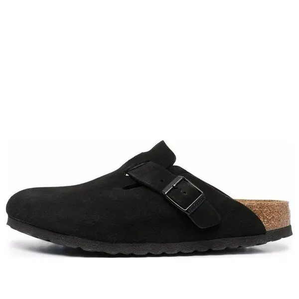 BIRKENSTOCK Boston Soft Footbed Suede Leather Mules - Black