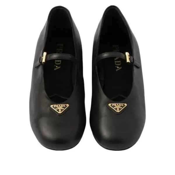 Prada Nappa Leather Ballerinas With Buckle Strap - Black