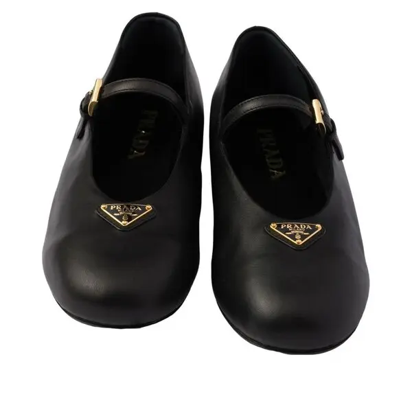 Prada Nappa Leather Ballerinas With Buckle Strap - Black