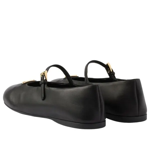 Prada Nappa Leather Ballerinas With Buckle Strap - Black