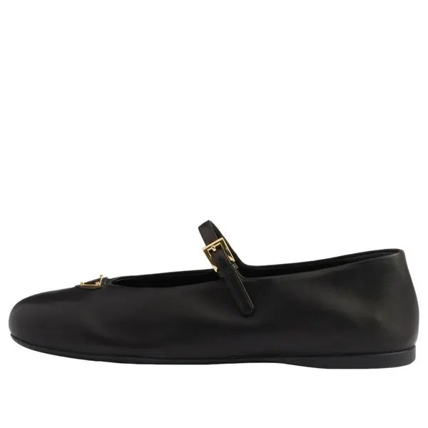 Prada Nappa Leather Ballerinas With Buckle Strap - Black