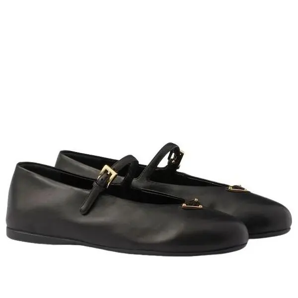 Prada Nappa Leather Ballerinas With Buckle Strap - Black