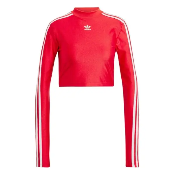 Adidas 3-stripes Cropped Long Sleeve T-shirt - Red/white