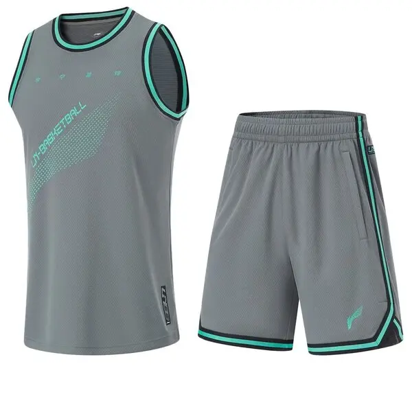 LI-NING Cba Logo Basketball Suit - Grey/green