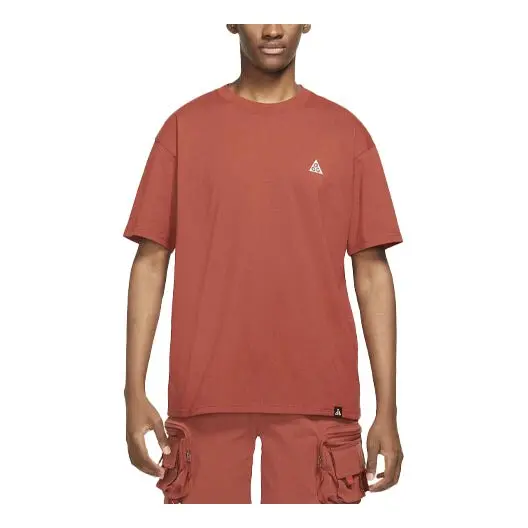 Nike Sports Solid Color Round Neck Short Sleeve Red Brown T-shirt - Default Color