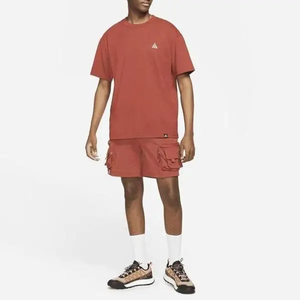 Nike X Sports Solid Color Round Neck Short Sleeve Red Brown T-shirt - Default Color