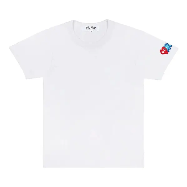 Play Comme Des Garcon Invader T-shirt With Red And Blue Sleeve Emblem - White