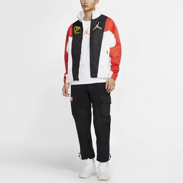 JORDAN Colorblock Splicing Stand Collar Woven Jacket
