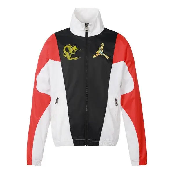 JORDAN Colorblock Splicing Stand Collar Woven Jacket - Black