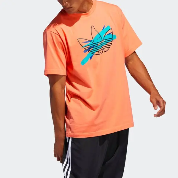 Adidas Originals Logo Printing Sports Round Neck Short Sleeve - Orange