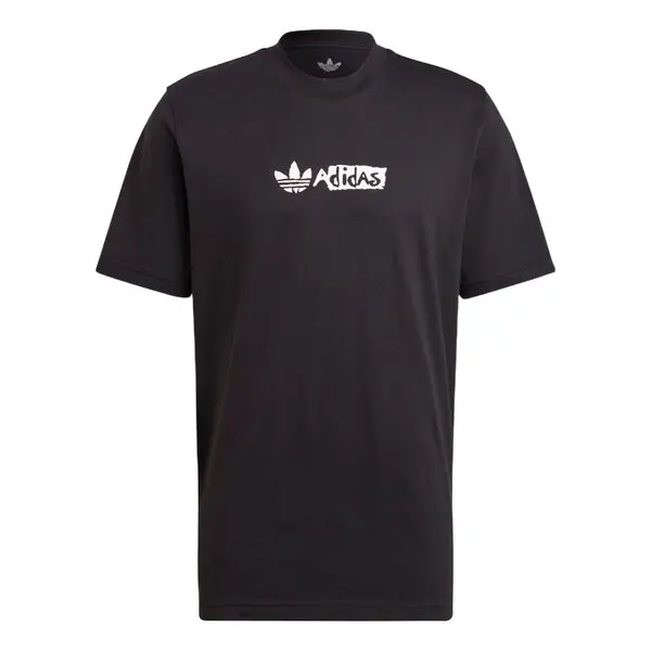 Adidas Originals Solid Color Logo Sports Short Sleeve Black