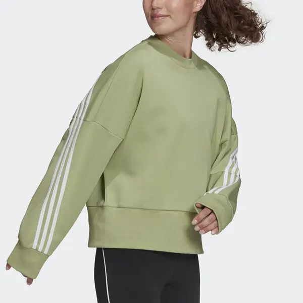 Adidas Crewneck Pullover With Sporty Stripes - Green