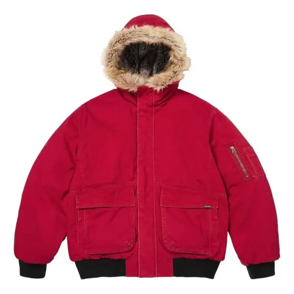 Supreme Reversible Faux Fur Hooded Work Jacket - Red