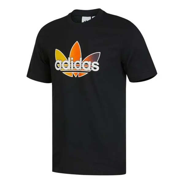 Adidas Originals Sprt Graphic Gradient Logo Logo Sports Round Neck Short Sleeve - Black