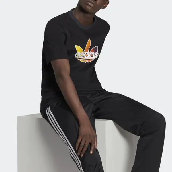 Adidas Originals Sprt Graphic Gradient Logo Logo Sports Round Neck Short Sleeve - Black