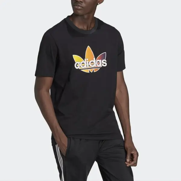 Adidas Originals Sprt Graphic Gradient Logo Logo Sports Round Neck Short Sleeve - Black