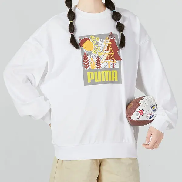 PUMA Bubble Sleeve Crew Neck Sweatshirt - White/yellow