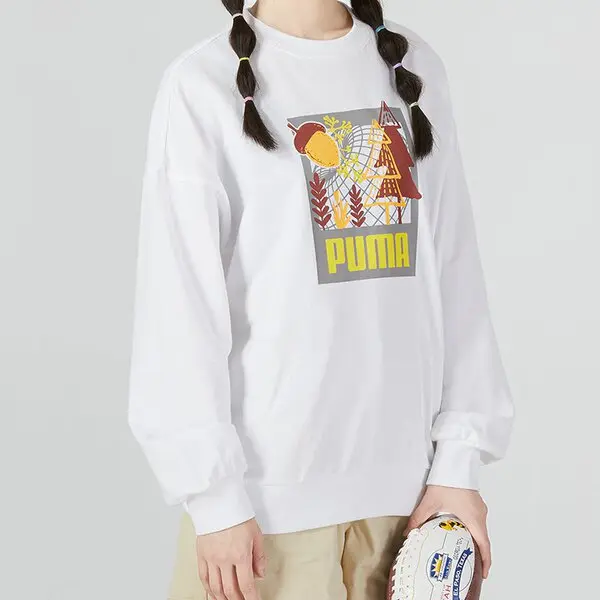 PUMA Bubble Sleeve Crew Neck Sweatshirt - White/yellow