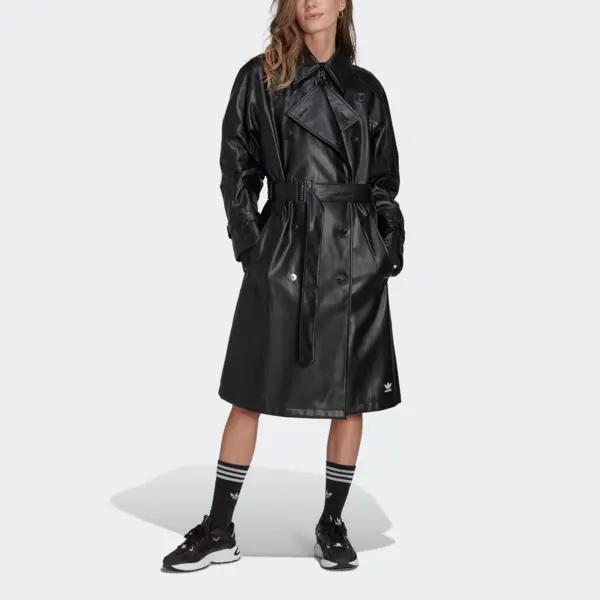 Adidas Adicolor Trefoil Faux Leather Trench Coat