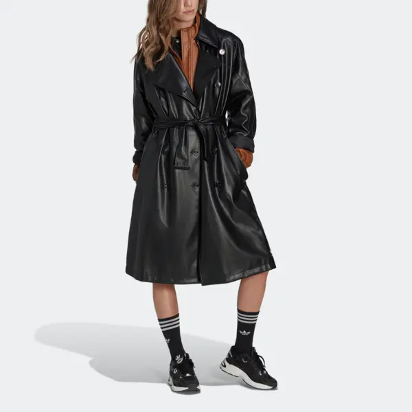 Adidas Adicolor Trefoil Faux Leather Trench Coat
