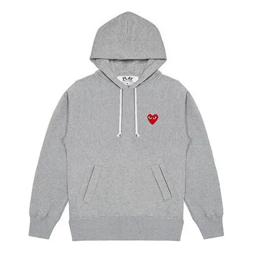 Play Comme Des Garcon Red Love Logo Hoodie - Grey