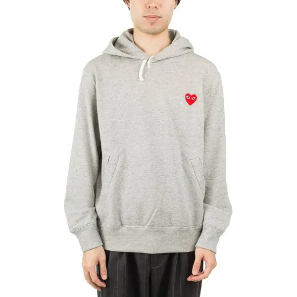 Play Comme Des Garcon Red Love Logo Hoodie - Grey