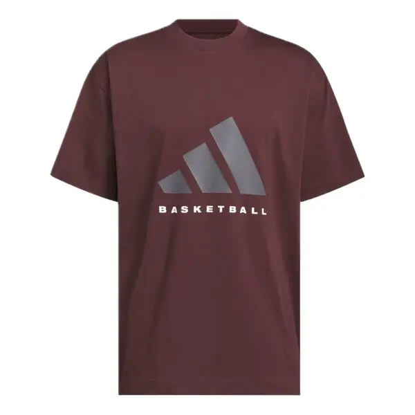 Adidas Basketball T-shirt Asia Sizing 'burgundy - Aurora Ruby/brown