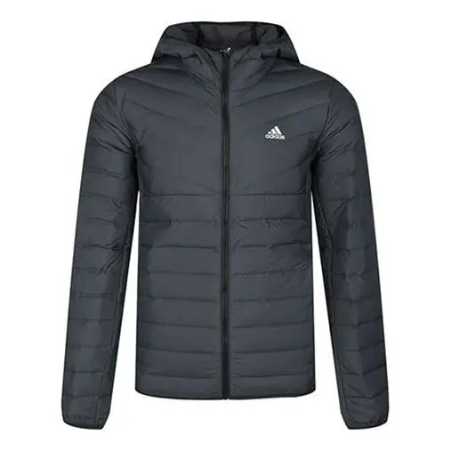 Adidas Hooded Down Jacket With Logo - Black