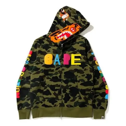 A BATHING APE X Readymade Shark Camo Full Zip Hoodie - Green