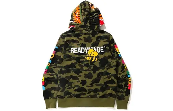 A BATHING APE X Readymade Shark Camo Full Zip Hoodie - Green