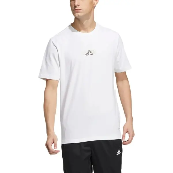 Adidas Solid Color Logo Breathable Round Neck Short Sleeve White