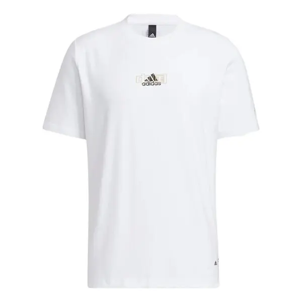 Adidas Solid Color Logo Breathable Round Neck Short Sleeve White - Multi-color