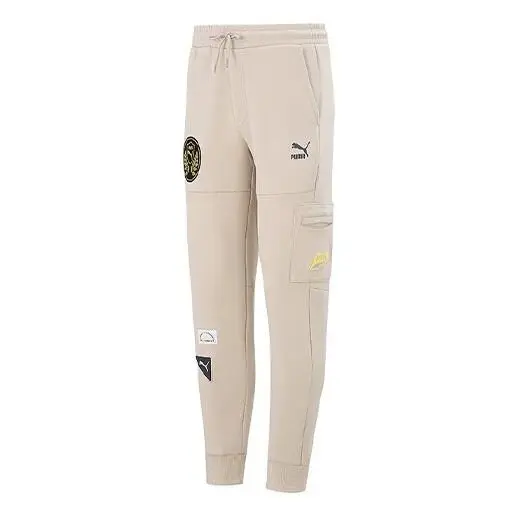 PUMA Mix Badge Knit Sweatpant 'beige - Beige/black/white
