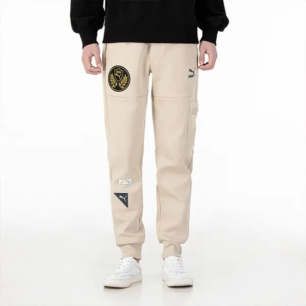 PUMA Mix Badge Knit Sweatpant 'beige - Beige/black/white