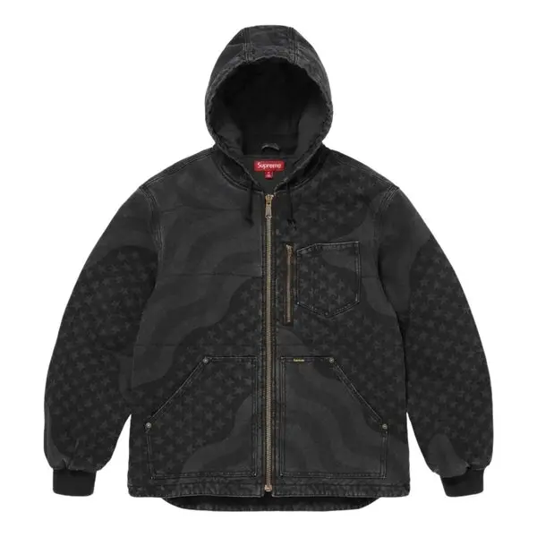 Supreme Quilted Flag Hooded Work Jacket - Black
