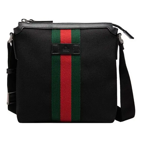 Gucci Canvas Shoulder Messenger Bag With Web Stripe - Black