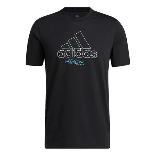 Adidas Minimalistic Alphabet Large Logo Printing Athleisure Casual Sports Round Neck Short Sleeve Black T-shirt - Multi-color