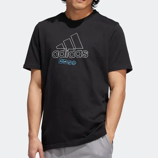 Adidas Minimalistic Alphabet Large Logo Printing Athleisure Casual Sports Round Neck Short Sleeve Black T-shirt - Multi-color