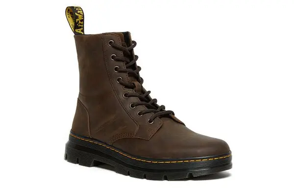 Dr. Martens Combs Leather Eye Combat Boots - Dark Brown