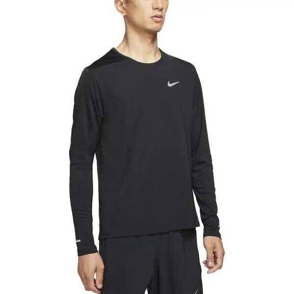 Nike Dri-fit Miler Uv Long Sleeve T-shirt - Black/white