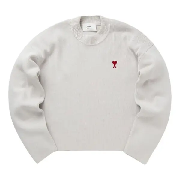 AMI Paris Small Heart Logo Ribbed Crewneck - Chalk