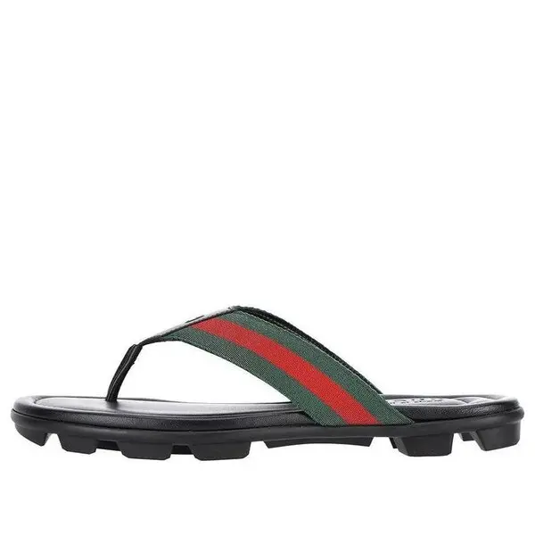 Gucci Leather Web Thong Sandals - Black/green/red
